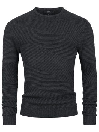 JEFF Herren JFAbram Crew Neck Klassischer Strickpullover mit Rundhalsausschnitt | Herrenpullover Feinstrick-Pullover f&uuml;r M&auml;nner Charcoal Mix, L