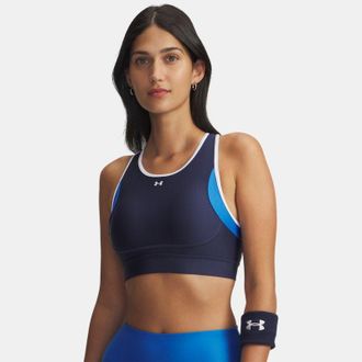 Under Armour Crossback mit offenem Rücken und mittlerer Unterstützung Sport-BH für Damen Washed Blaue Marine / Blau Atlantis / Weiß XXL