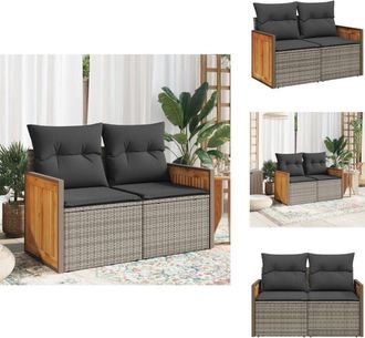 vidaXL Gartensofa 2-Sitzer mit Kissen Grau Poly Rattan - Gartenmöbel - Outdoor Möbel - Rattan Sofa - Balkonmöbel - Esszimmergarnitur