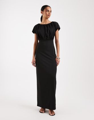 4th & Reckless Bodycon-Maxikleid aus weichem Jersey in Schwarz mit drapiertem Oberteil, R&uuml;ckenausschnitt und Bindedetail