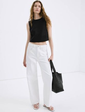 Mango Top crop 100 % lin noir - Femme - XS - MANGO
