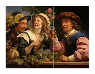 Wallario Herdabdeckplatte/Spritzschutz aus Glas, 2-teilig, 70x52cm mit 13 mm hohen Füßen, für Ceran- und Induktionsherde, Fröhliche Gesellschaft