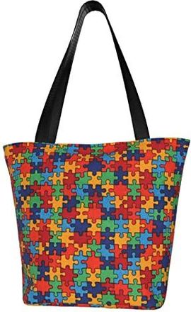 AOOEDM Puzzle Piece Sensibilisation &agrave; lautisme Sac fourre-tout Femmes Capacit&eacute; &Eacute;paule &Eacute;picerie Sacs