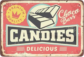 Hdadwy Metall-Blechschild für Süßigkeiten und Schokoladenriegel, Vintage-Blechschild, Wanddekoration, Landhaus-Küche, Zuhause, Garage, Dekoration, 20,3 x 30,