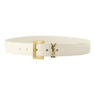 Saint Laurent Bronze Metall Detail Wei&szlig;es Leder G&uuml;rtel - - Accessories - Damen - Wei&szlig; - 75 CM