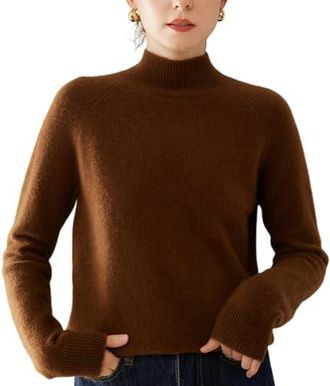 Dissa Pull Cachemire Femme Col Montant Uni Tricot&eacute; en Vrac Manches Longues &eacute;pais Pull en Cachemire et Laine,Marron fonc&eacute;,EU 40,MN610