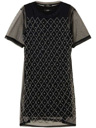 Twin-Set robe courte en tulle à broderies - Noir