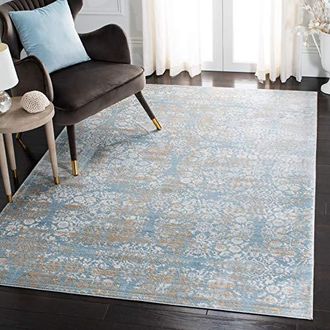 Safavieh Isabella Collection ISA958L Tapis décoratif - 0,9 x 1,5 m, bleu denim et ivoire, motif médaillon vieilli, ne perd pas ses poils et facile dentretien, 