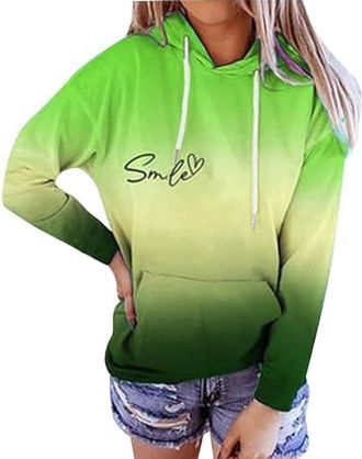 Generic Sweat &agrave; capuche pour femme - Avec lettre imprim&eacute;e - Col rond - D&eacute;contract&eacute; - Manches longues - Haut tendance - Automne - Y2k, jaune, XXL