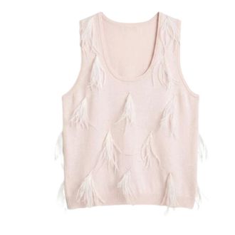 Twinset Femme, Tops, Rose, Taille: 40 FR Haut en maille &agrave; bordure de plumes