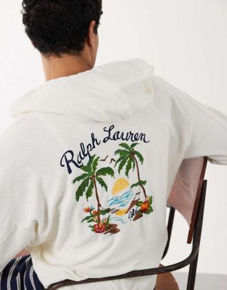 Polo Ralph Lauren Sweat &agrave; capuche avec broderie paysage au dos - Cr&egrave;me-Neutral