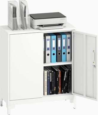 HOMCOM Aktenschrank Büroschrank Abschließbar Mehrzweckschrank mit 2 Ebenen, 2 Türen, Metallschrank Aufbewahrungsschrank Allzweckschrank 80 x 35 x 91 cm Weiß