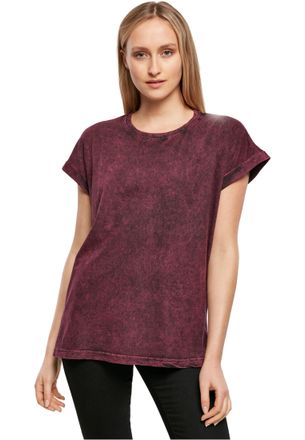 Build Your Brand Ladies Acid Washed Extended Shoulder Tee - Farbe: Berry Black - Größe: M