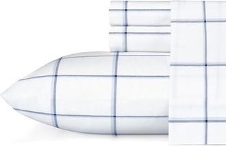 Nautica Bettwäsche-Set für Queensize-Bett, Baumwoll-Perkal-Bettwäsche-Set, frisch und kühl, leicht und atmungsaktiv (Plot Blau, Queen)