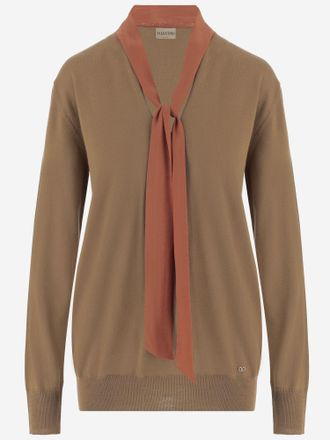 Valentino Womens Sweater Wool V-Neck Beige