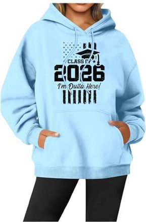 Generic 2026 Printemps Femmes Automne Hiver Tendance Hoodie Lettre Imprimer Sport Manches Longues Top, bleu clair, XXL