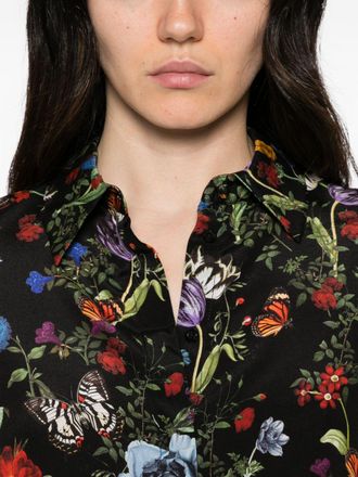 Alice & Olivia Floral and Butterfly Print Shirt - Black