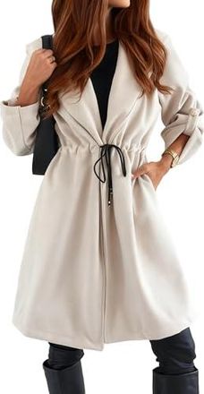 Generic Manteau tunique à revers cranté pour femme, manteau dhiver long et épais à capuche, mi long, style caban décontracté, couleur abricot, taille XL