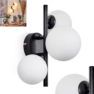 HOFSTEIN Wandleuchte Chehalis, Wandlampe aus Metall/Glas in Schwarz/Weiß, Leuchte im modernen Retro/Vintage-Design mit Schirmen aus Glas (Ø 10, 12 cm) u. An/-A