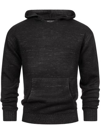 Indicode Herren INLedger Strickpullover mit Kapuze | Herrenpullover Pulli Hoodie Cardigan M&auml;nner Black, M