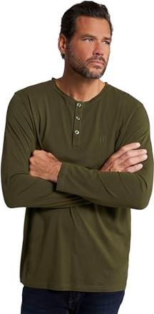 JP1880 Hommes Grandes Tailles L-8XL Jusquau 8 XL - T-Shirt Henley &agrave; Manches Longues, col Rond et Patte de Boutonnage, Kaki fonc&eacute; 8XL 702555430-8XL