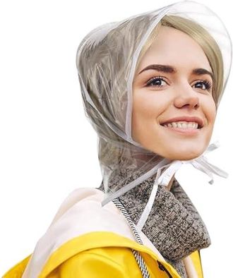Generic Chapeau de Pluie Femme - Protection Imperm&eacute;able R&eacute;utilisable en PE avec Bordure,Chapeau de Pluie Transparent avec Visi&egrave;re,Id&eacute;al Dame Fille Amie M&egrave;re V