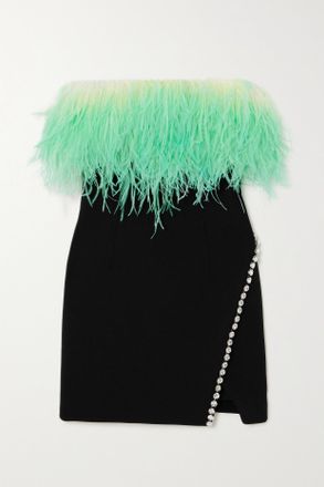 Self Portrait Minikleid Aus Cr&ecirc;pe Mit Kristallen Und Federn - Schwarz