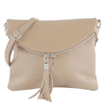 modamoda.de T07L / T139L Damen Leder kleine Umh&auml;ngetasche 2 Modelle handmade in Italy, Farbe:T139L Rosabeige