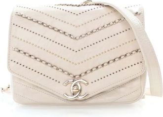Chanel 2018-2019 mini Chevron Umhängetasche mit Knitteroptik - Weiß