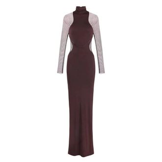 Elisabetta Franchi Femme, Robes, Brun, Taille: 38 FR Robe de Soir&eacute;e Tapis Rouge avec Transparences