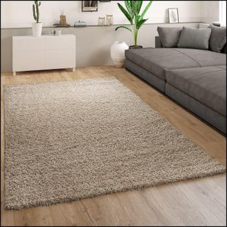 Paco Home Teppich Wohnzimmer, Schlafzimmer/Hochflor Shaggy in versch. Designs Farben und Größen, Grösse:120x170 cm, Farbe:Beige 5