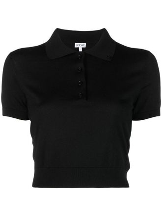 Loewe polo en soie m&eacute;lang&eacute;e &agrave; coupe crop - Noir