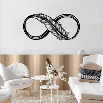 Generic Metall-Wanddeko Feder Infinity, Federdeko, Silhouette-H&auml;ngedekoration f&uuml;r K&uuml;che, Schlafzimmer (Schwarz, 41x21|105x53 cm)