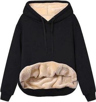 Generic Sweat &agrave; capuche dhiver pour femme - Pull &agrave; capuche &eacute;pais doubl&eacute; Sherpa - D&eacute;contract&eacute; - Doux et confortable - Chaud, Noir, XXL