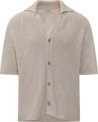 Laneus Homme, Pulls, Beige, Taille: S Cardigan &agrave; Manches Courtes en Coton