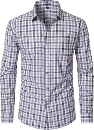 PARKLEES Chemise &agrave; carreaux l&eacute;g&egrave;re pour homme - Coupe ajust&eacute;e - Manches longues - Boutons - Chemise &agrave; carreaux d&eacute;contract&eacute;e avec poche, XL