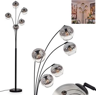 HOFSTEIN Stehleuchte Koyoto, Stehlampe aus Metall/Glas in Schwarz/Rauchfarben/Klar, Leuchte im Retro/Vintage-Design mit Schirmen aus Glas (&Oslash; 15 cm) u. Fu&szlig;schal