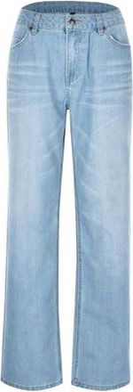 Generic Jean à jambe droite pour femme - Taille basse - Coupe ample - Fermeture éclair - Fermeture à bouton - Pantalon droit décontracté - Couleur unie - Gran