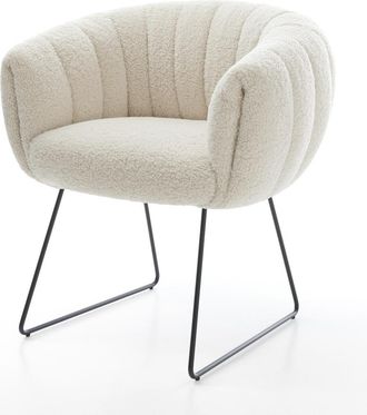 DELIFE Esszimmerstuhl Jada-Flex Teddystoff Beige Kufengestell Schwarz Taschenfederkern, Esszimmerst&uuml;hle