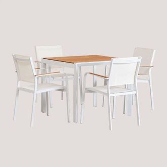 Sklum Classic Square Tischset (90x90 cm) und 4 Archer Gartenst&uuml;hle Gardenia Wei&szlig;