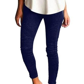 Generic Pantalon de travail pour femme, jegging motard skinny avec fermeture &eacute;clair &agrave; la cheville, taille pliss&eacute;e, pantalon crayon &agrave; enfiler, pantalon doux en