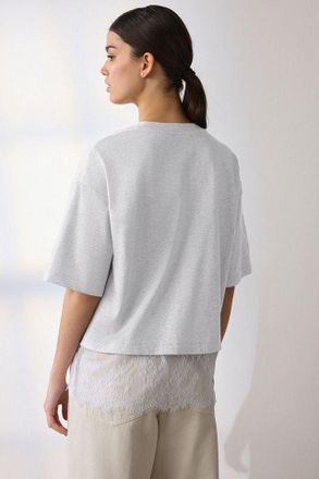 Next T-Shirt Kurzarm-T-Shirt mit Spitzensaum (1-tlg)