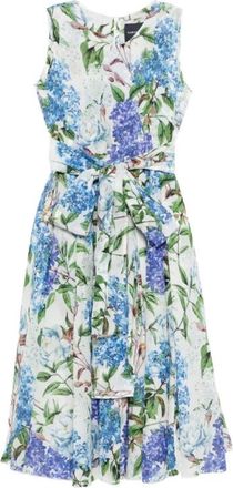 Samantha Sung Femme, Robes, Multicolore, Taille: 36 FR Robe Midi &agrave; Col Ras du Cou avec Ceinture