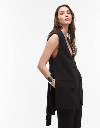 Arket Weste aus Wollmix in Schwarz mit Bindeband hinten