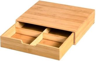 KESPER Tee- und Kaffeekapsel-Organizer aus Bambus, mit Schublade, 34 x 31 x 8 cm - Platzsparend & elegant, 58952