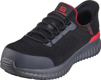 Skechers Tilido Fletchit Slip ins Chaussures à enfiler mains libres pour homme à embout de sécurité composite, Noir/Rouge, 11 Wide