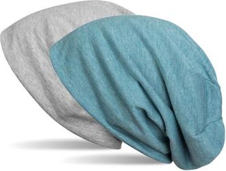 styleBREAKER Bonnet R&eacute;versible Long Unisexe - Souple, L&eacute;ger et Doux - Couleurs Unies - Gris Mouchet&eacute;/Bleu Mouchet&eacute;