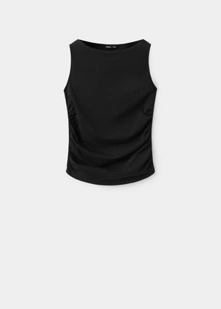 Mango Top en coton drap&eacute; noir - Femme - XXS - MANGO