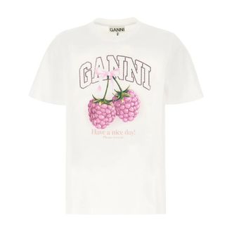 Ganni Femme, Tops, Blanc, Taille: 38 FR Basic Jersey Relaxed T-shirt