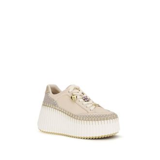 Chlo&eacute; Womens Beige Calf Leather Bos Taurus Platform Sneakers
